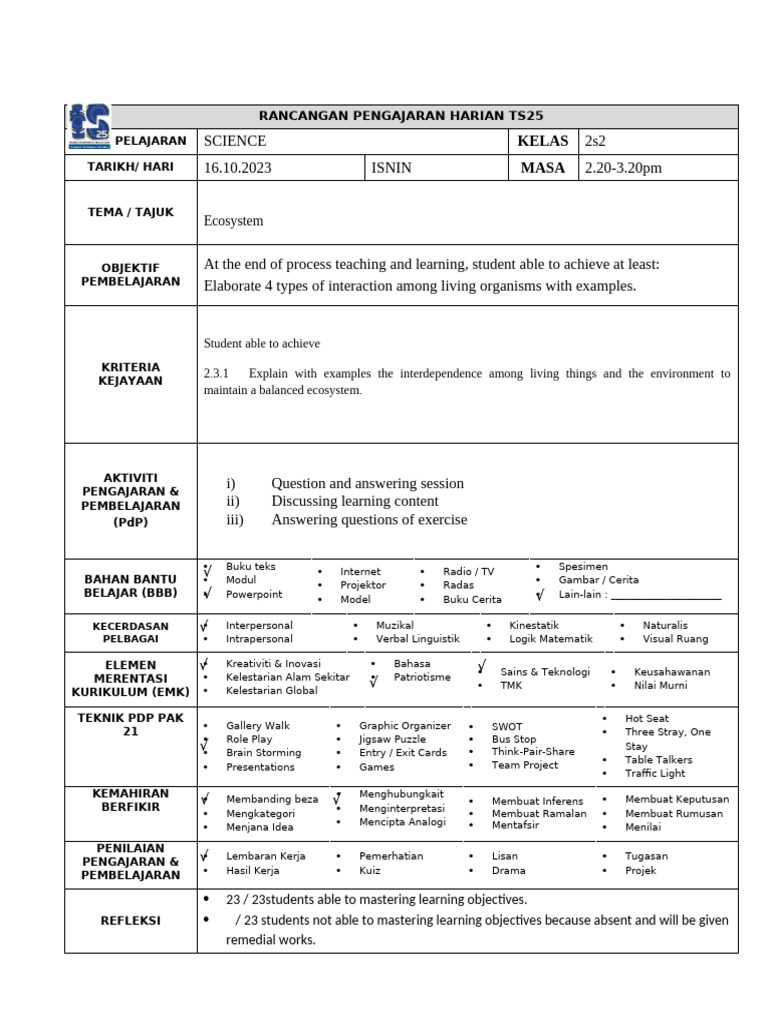 RPH Sains: Ekosistem & Geobencana | PDF