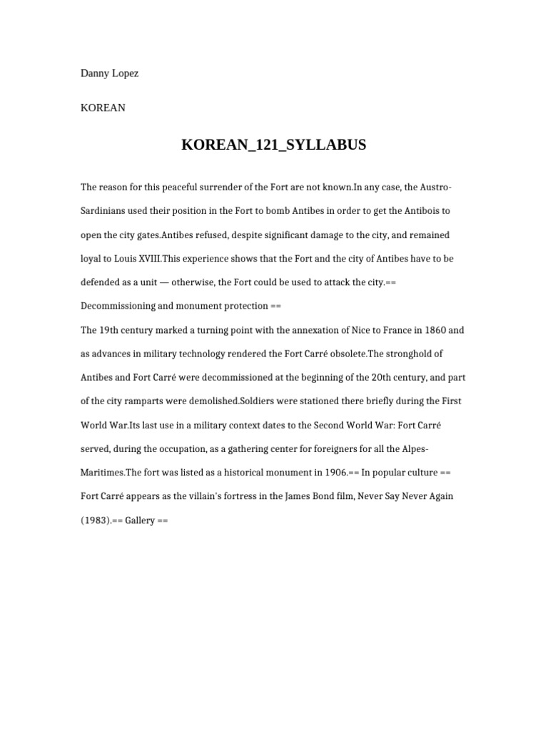 Korean 121 Syllabus | PDF