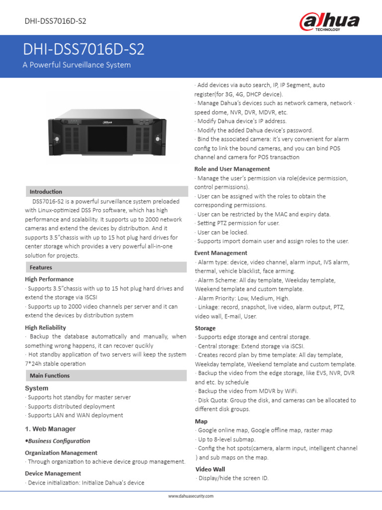 Dahua DHI-DSS7016D-S2 Surveillance System | PDF | Video | Usb