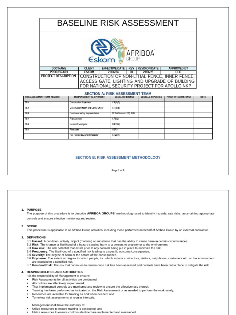 Baseline Ohs Risk Assessment (Bra) | PDF | Risk | Risk Assessment