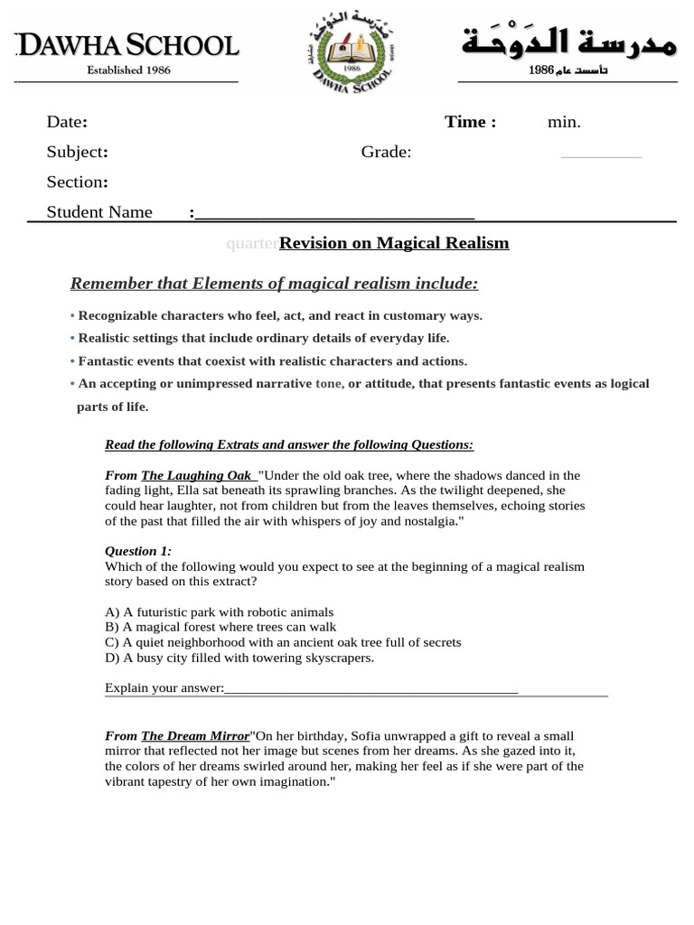 Magical Realism Study Guide Questions | PDF | Realism (Arts)
