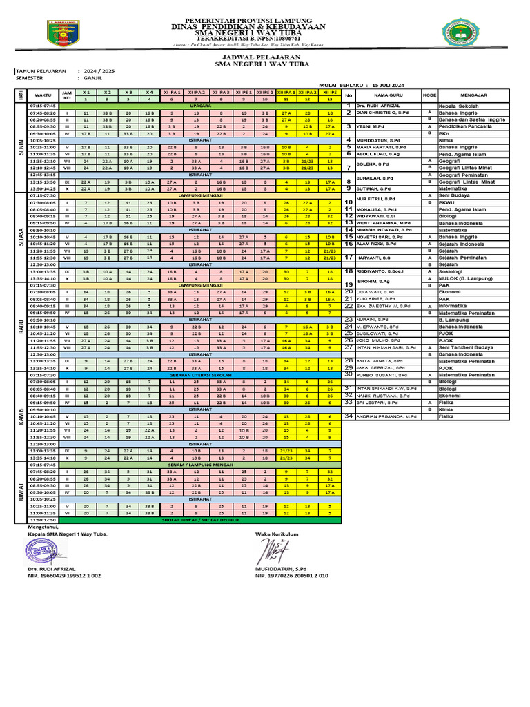 Jadwal KBM Ganjil 2024-2025 Ce | PDF