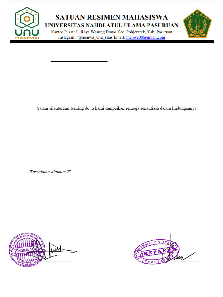 Permohonan SK MENWA UNU Pasuruan | PDF