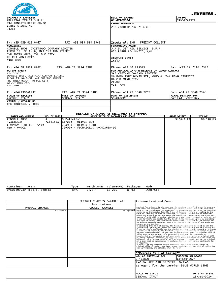 Op 21801 Op Bol Final-Đã Nén | PDF | Cargo | Bill Of Lading