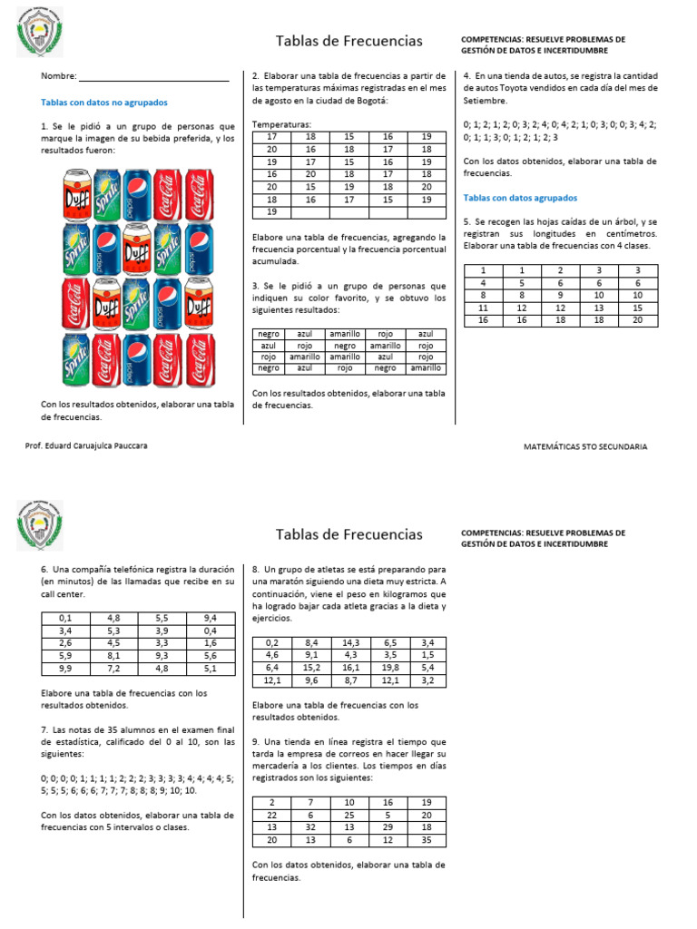 Tablas de Frecuencias Ejercicios Propuestos PDF | PDF