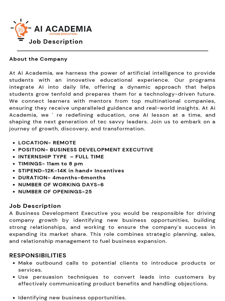 Job Description For The Internship Role | PDF | Artificial Intelligence ...
