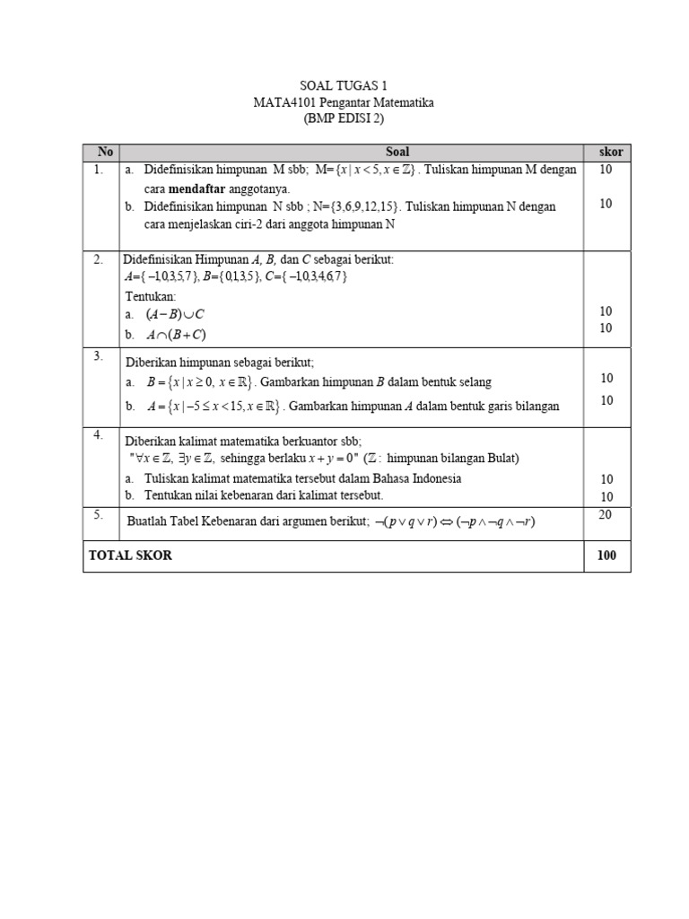 2024.2 Soal Tugas 1 Mata4101 | PDF