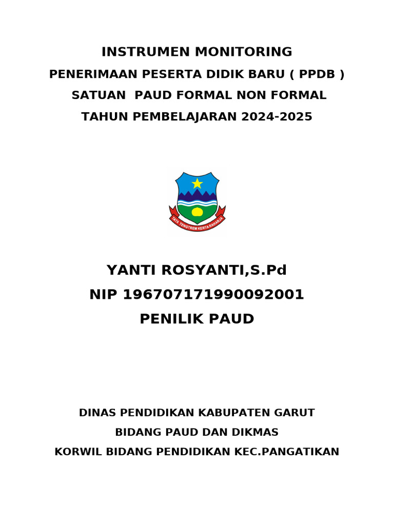 Instrumen Monitoring PPDB THN 2024-2025 Yanti Pangatikan | PDF