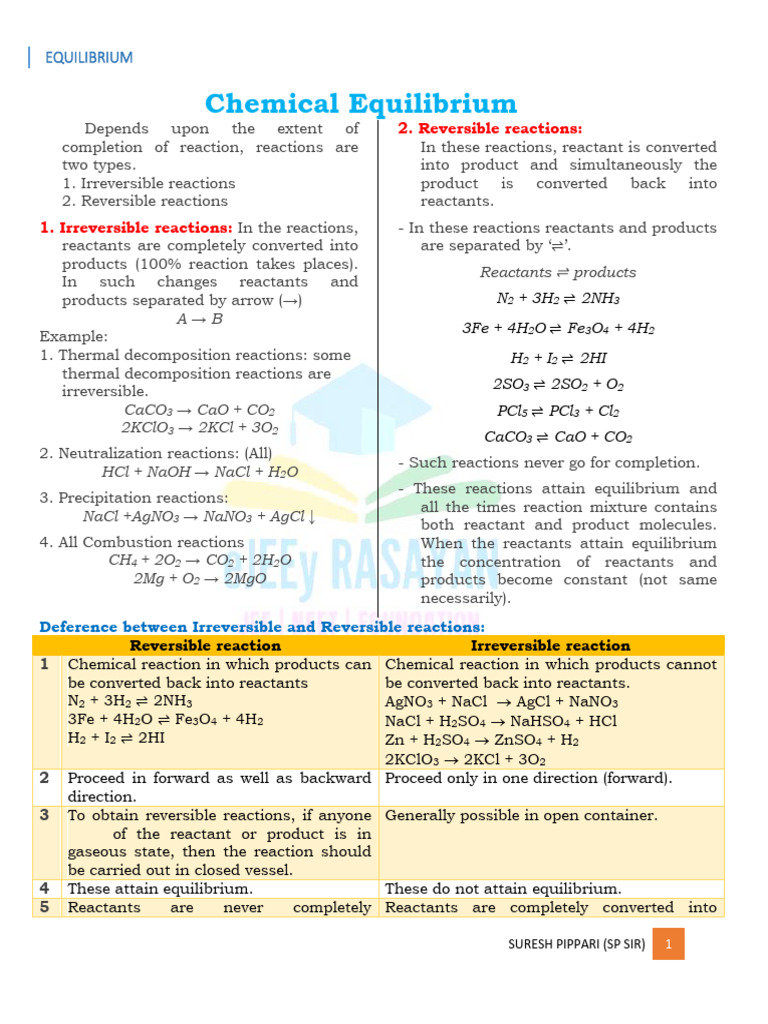 Chemical Equilibrium | PDF | Chemical Equilibrium | Chemical Reactions