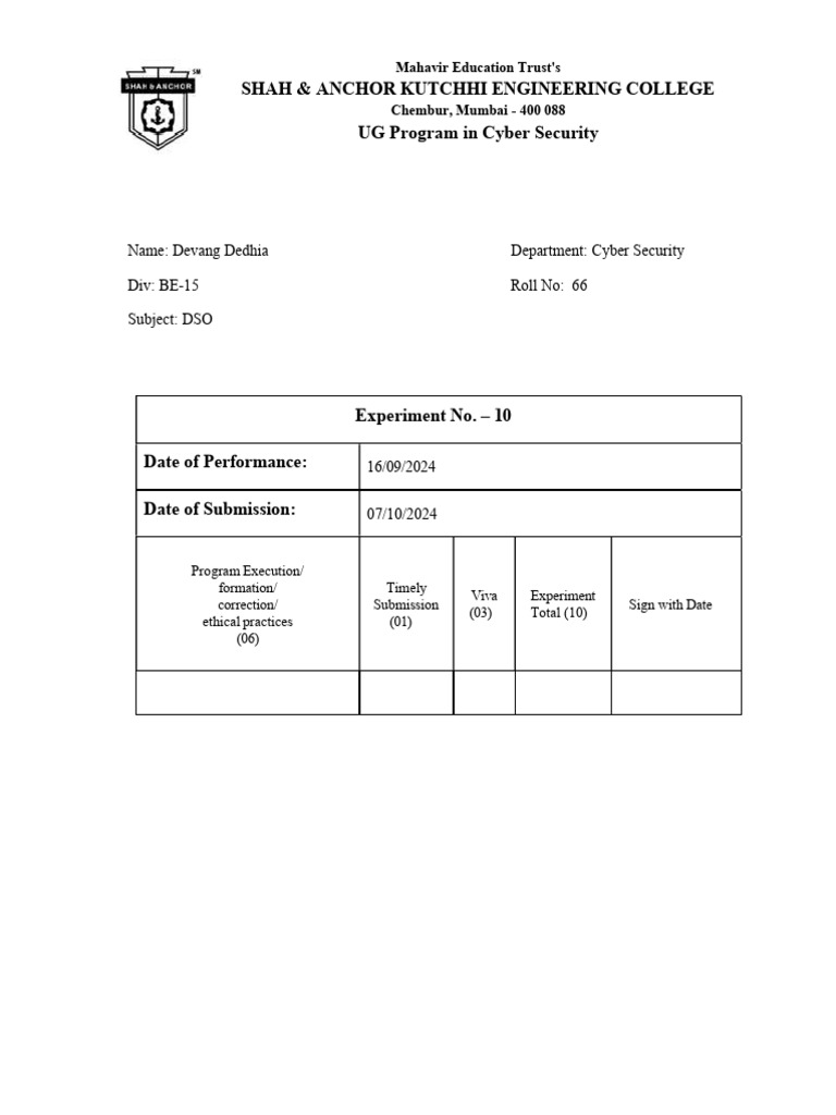 Be-15 66 Dso Exp10 | PDF | Vulnerability (Computing) | Security