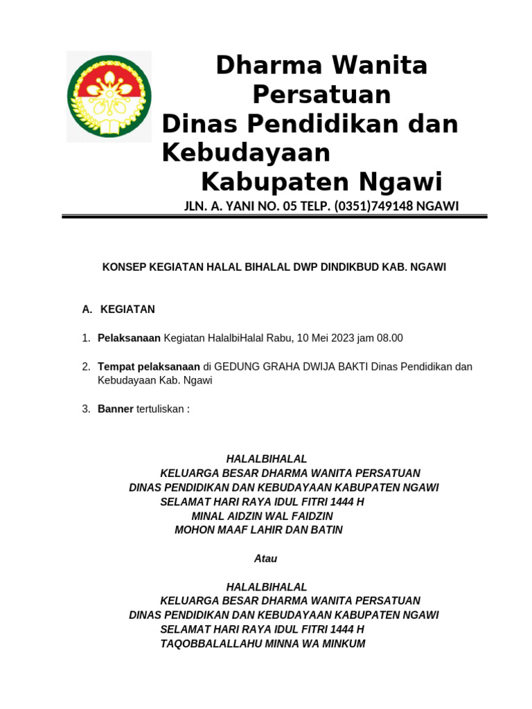 Konsep Halal Bi Halal DWP Dindikbud | PDF