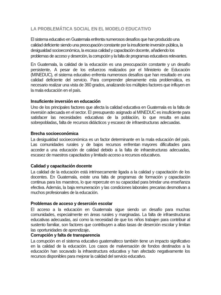 La Problemática Social en El Modelo Educativo | PDF | Enseñando | Pedagogía
