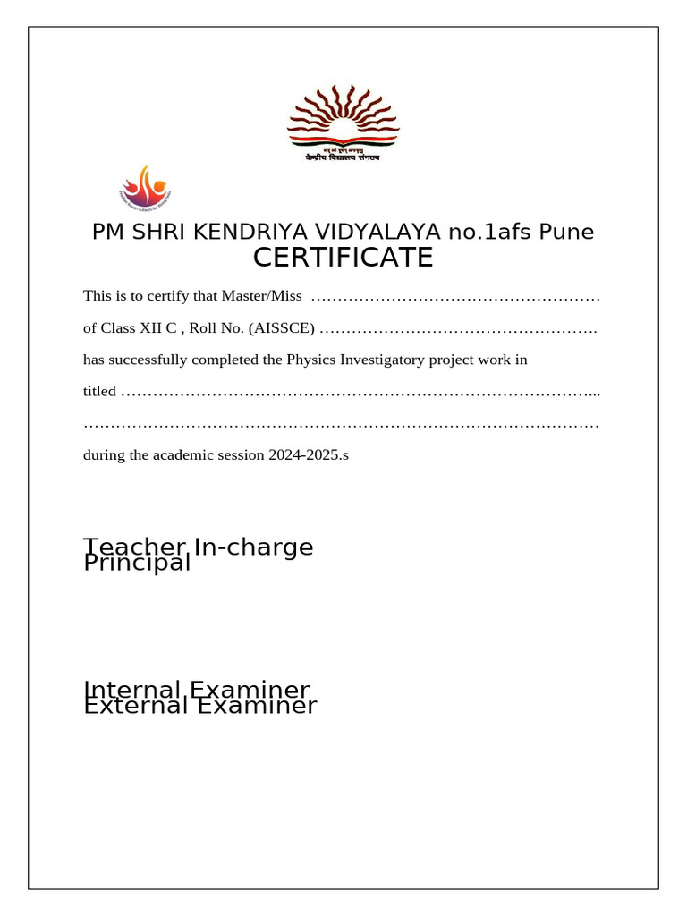 Physics Investigatory Project Certificate | PDF | Career & Growth