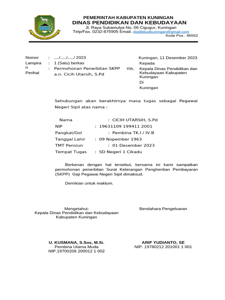 Contoh Surat Permohonan SKPP | PDF