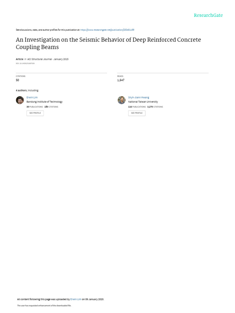 ACI - An Investigation On The Seismic Behaviour of Deep Reinforced Concrete Coupling Beams | PDF ...