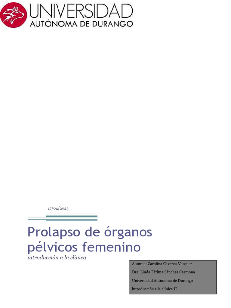 Prolapso De Órganos Pélvicos Femenino Pdf Pelvis Útero 0422