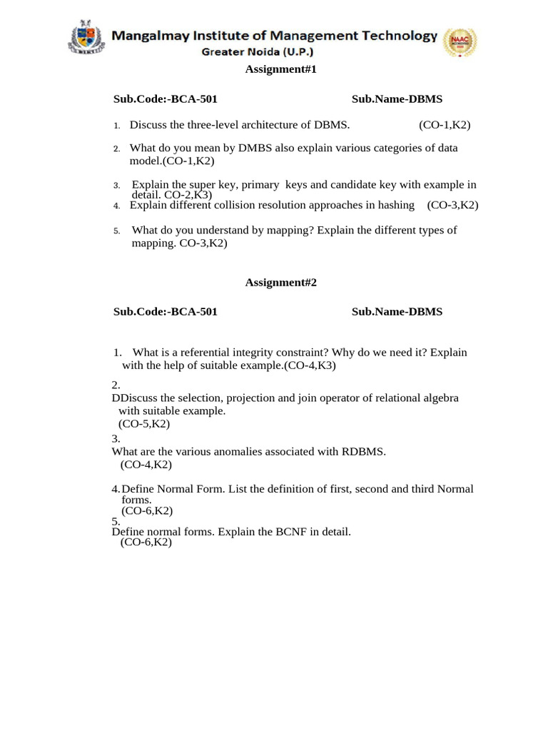 Assignment DBMS | PDF | Teaching Methods & Materials