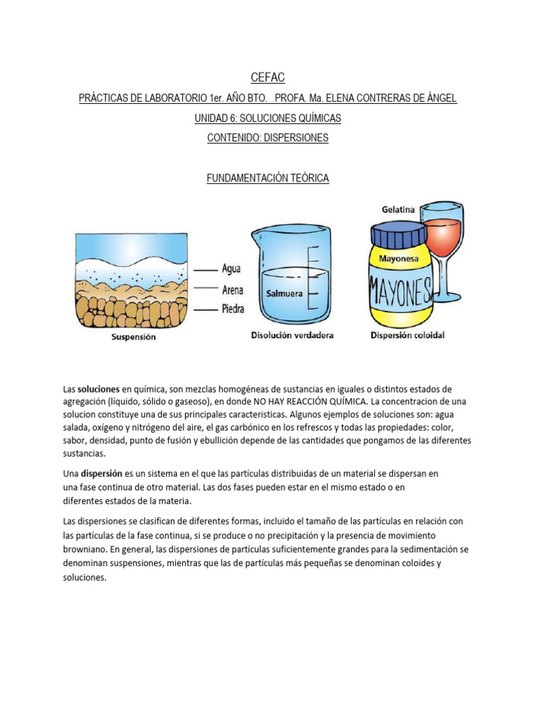 GUÍA SOBRE DISPERSIONES 1er. Año | PDF | Coloide | Química