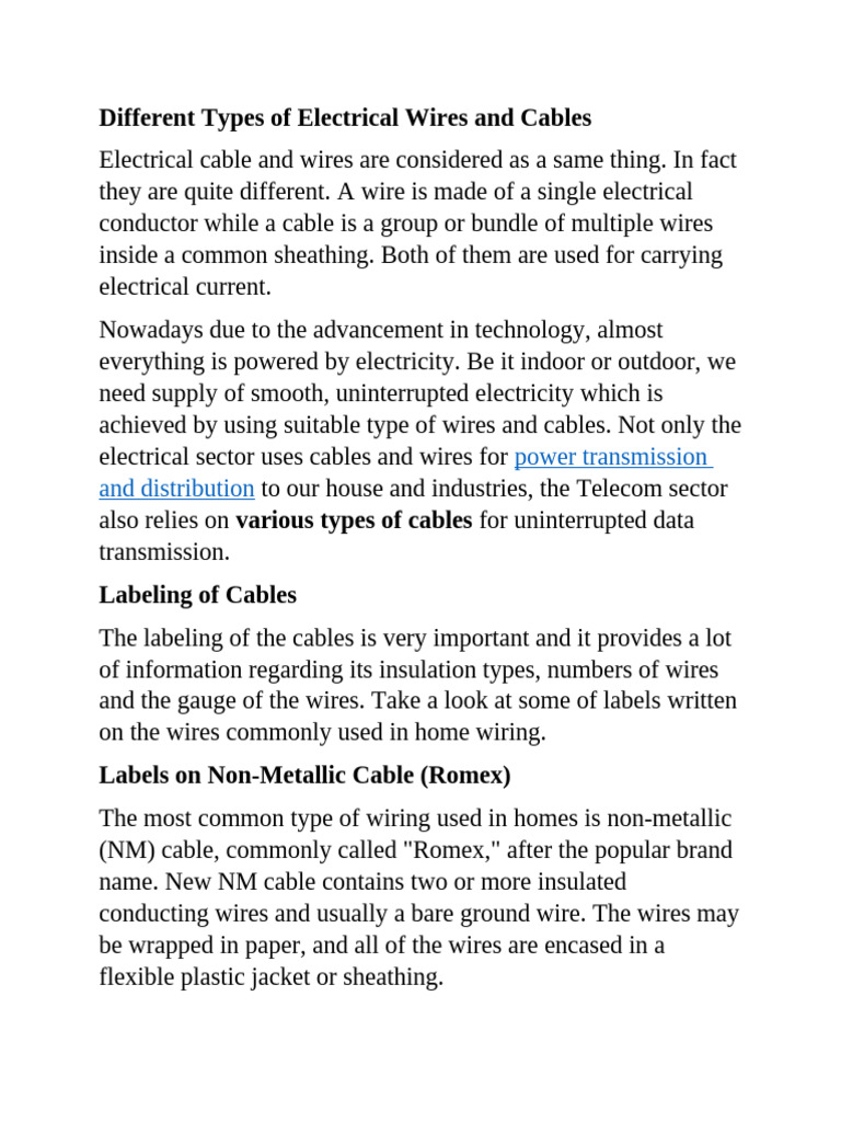 Different Types of Electrical Wires and Cables | PDF | Electrical ...