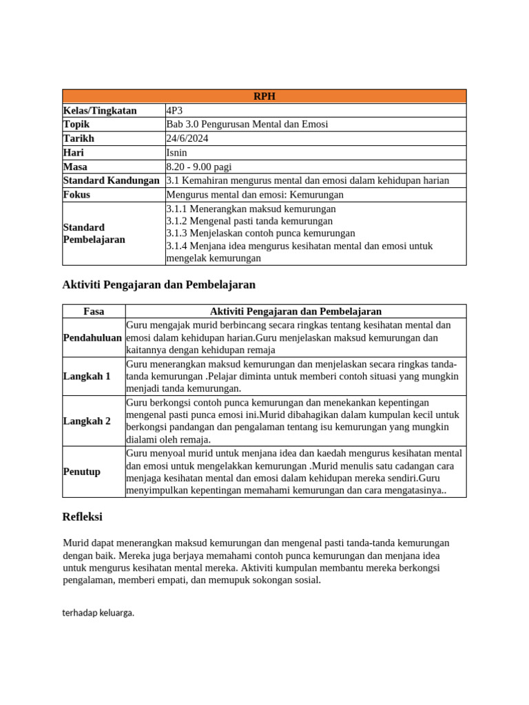 ISNIN - Rancangan Pengajaran Harian | PDF | Pengembangan Diri | Sains & Matematika