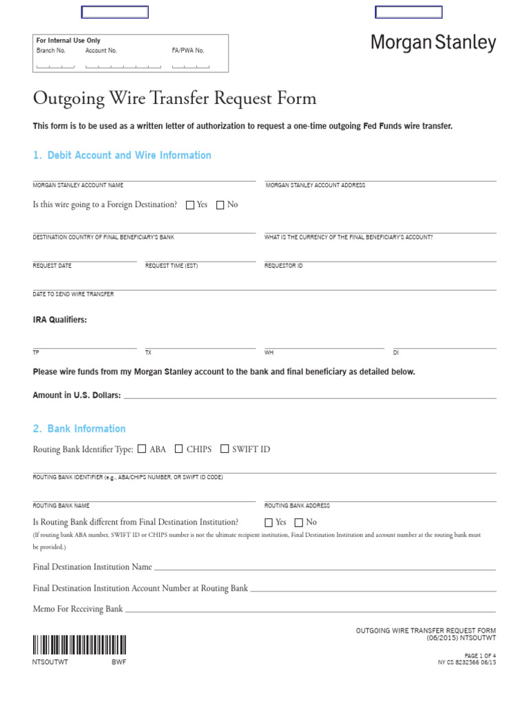 Outgoing Wire Transfer Request Form | PDF | Wire Transfer | Banks