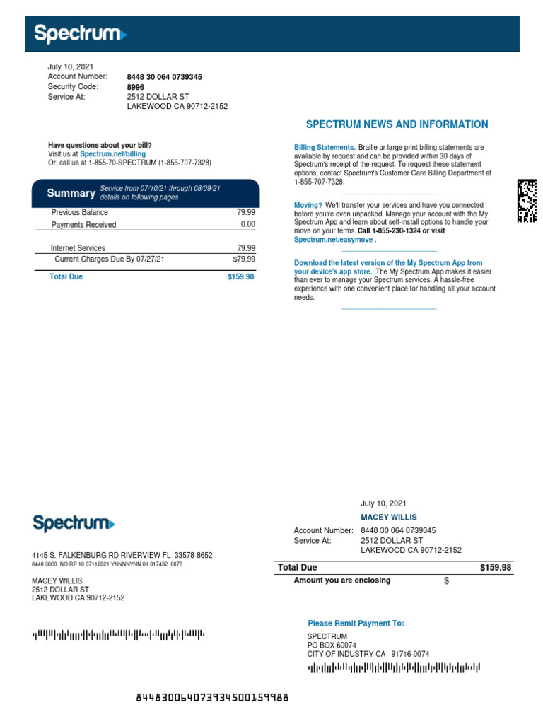 Internet Bill How To Read Parts of A Bill or Document | PDF | Cheque | Fee
