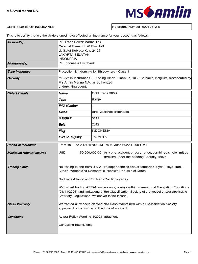 COI - GT 3006 (19 Jun 2022) | PDF | Insurance | Private Law
