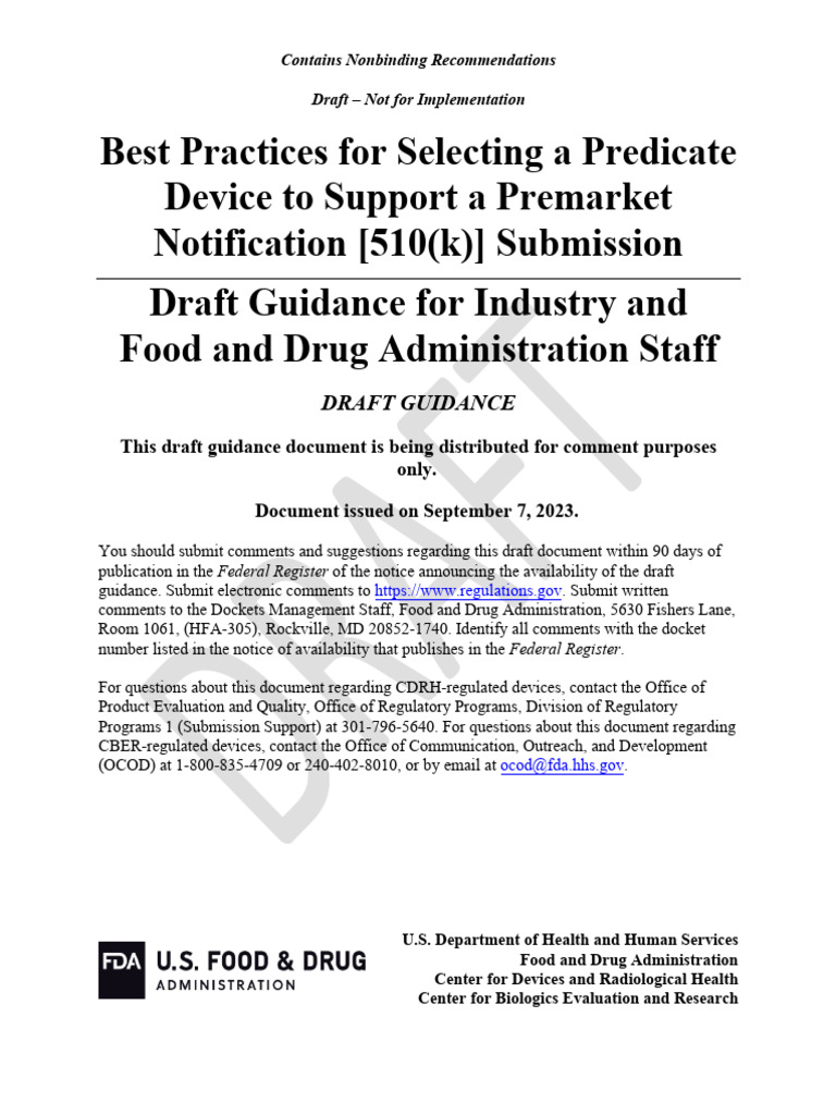 Best Practices For Selecting A Predicate Device To Support A Premarket ...