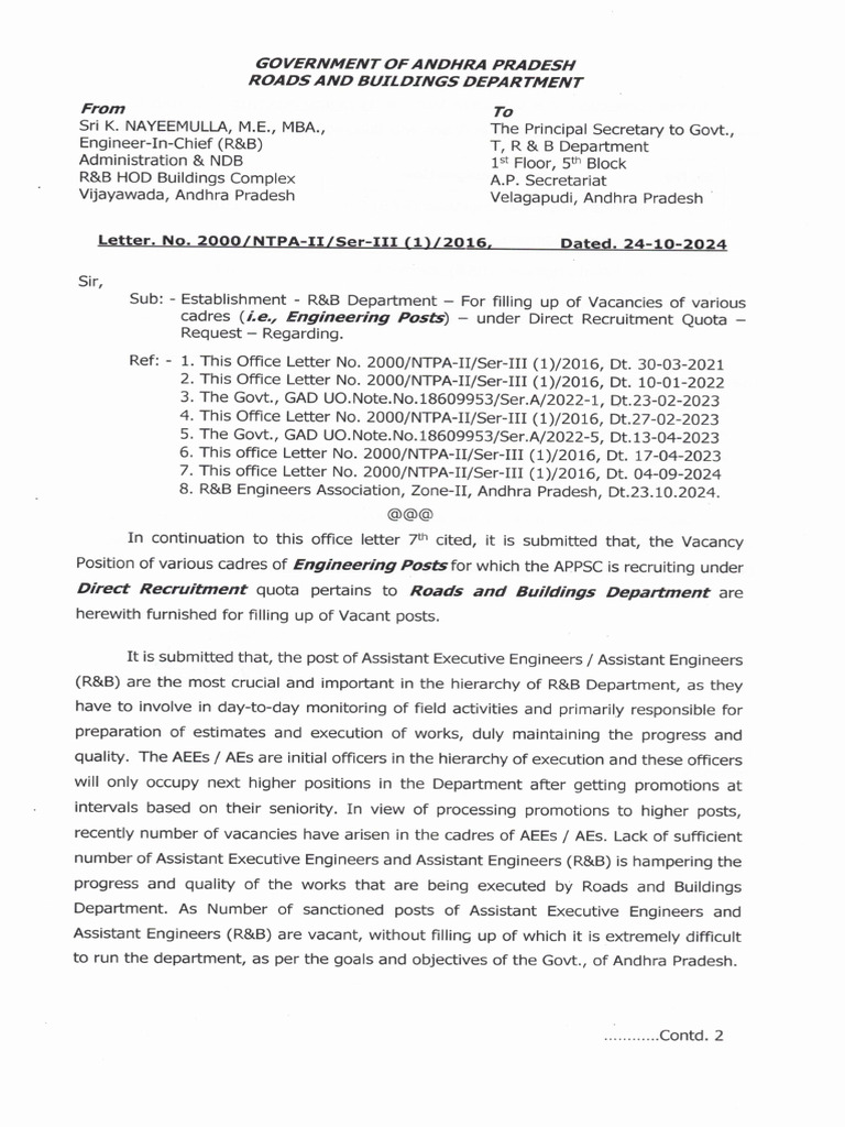 R&B-AEE-Direct Recruitment-Letter To Govt. | PDF