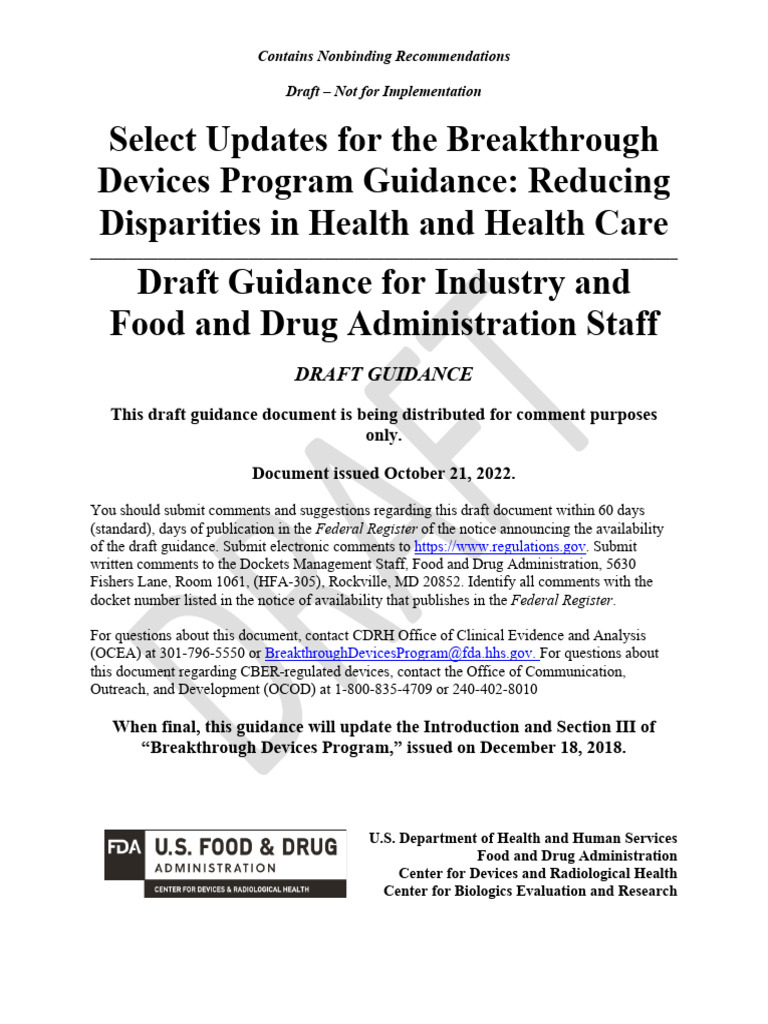 Select Updates For The Breakthrough Devices Program Guidance - Reducing ...