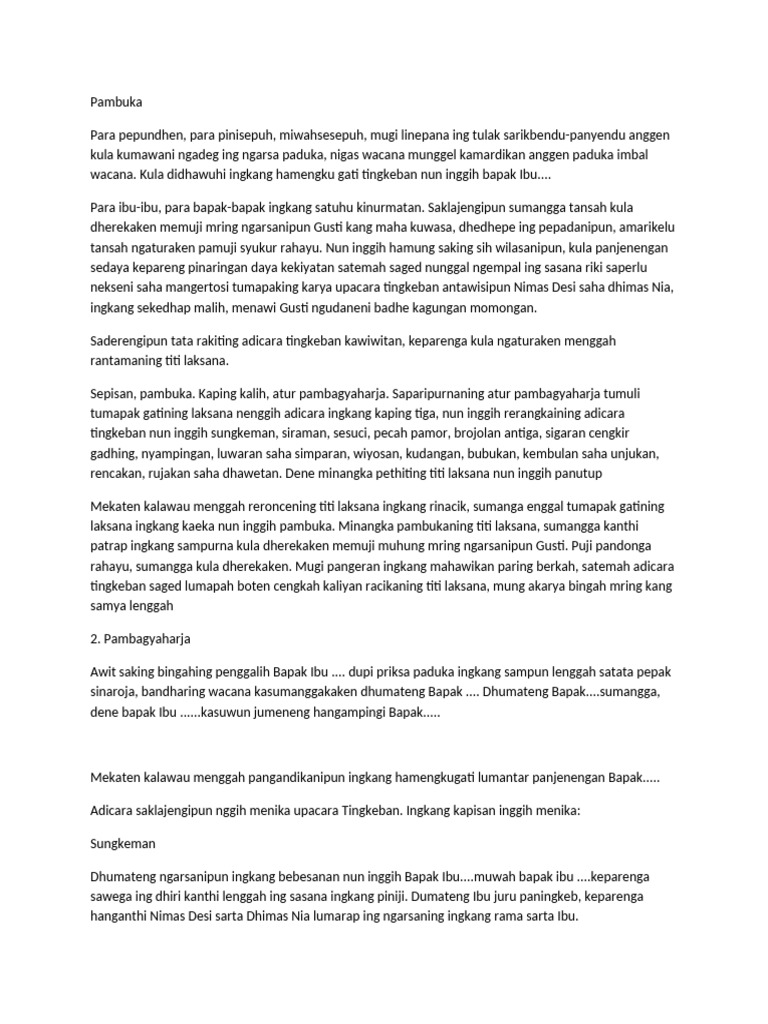 Pranatacara Mitoni dalam Bahasa Jawa | PDF