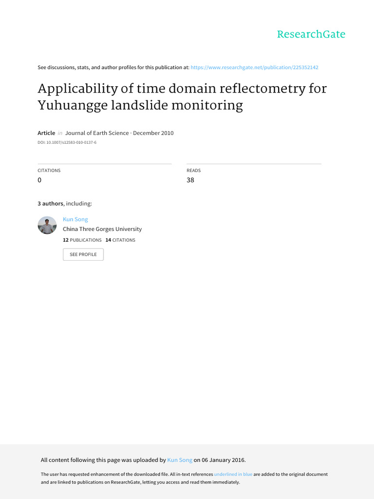 Applicability of Time Domain Reflectometry For Yuhuangge Landslide Monitoring | PDF | Landslide ...