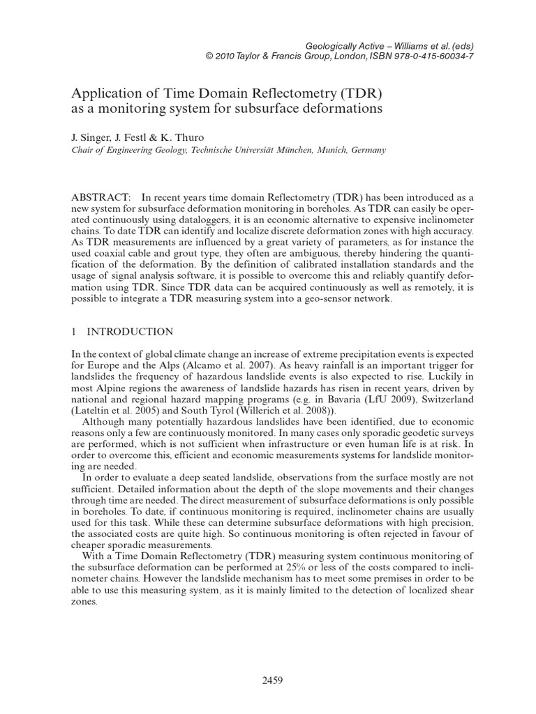 Application of Time Domain Reflectometry (TDR) As A Monitoring System For Subsurface ...