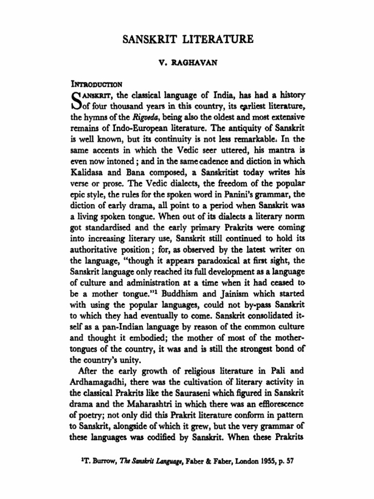 Sanskrit Literature by V Raghavan 1959 From Contemporary Indian ...
