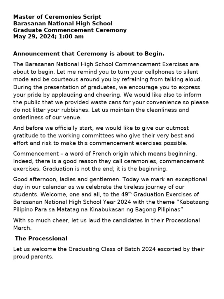 Master of Ceremonies Script For Graduation | PDF