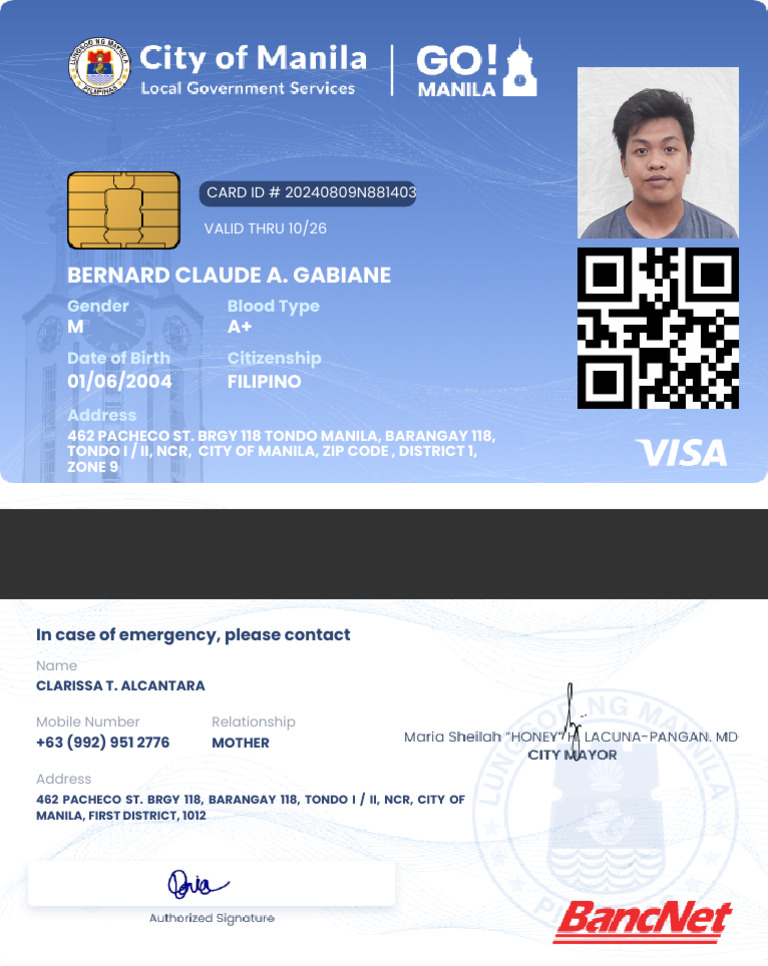 Bernard Claude A. Gabiane: CARD ID # 20240809N881403 Valid Thru 10/26 ...