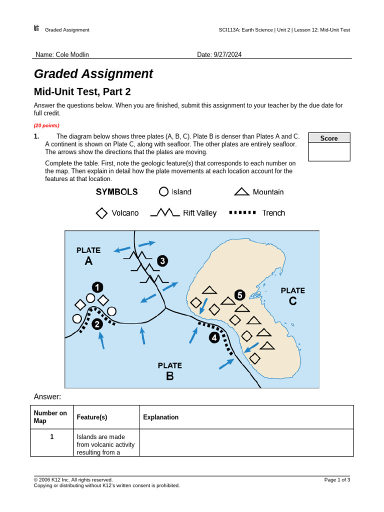 Graded Assignment: Mid-Unit Test, Part 2 | PDF | Plate Tectonics | Volcano