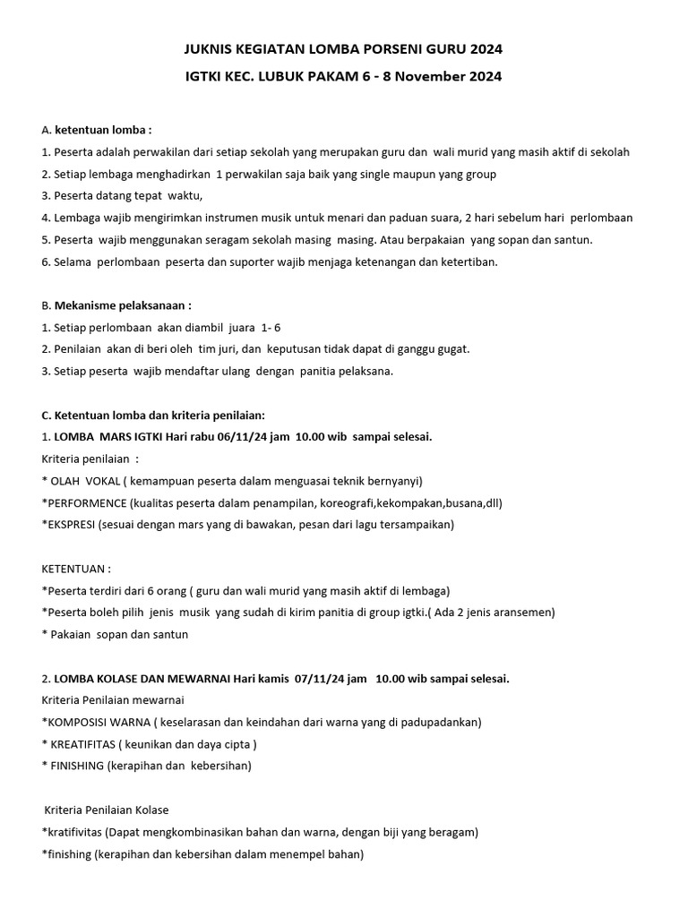 Juknis Kegiatan Lomba Porseni Guru Igtki Kec. Lubuk Pakam 2024 | PDF ...