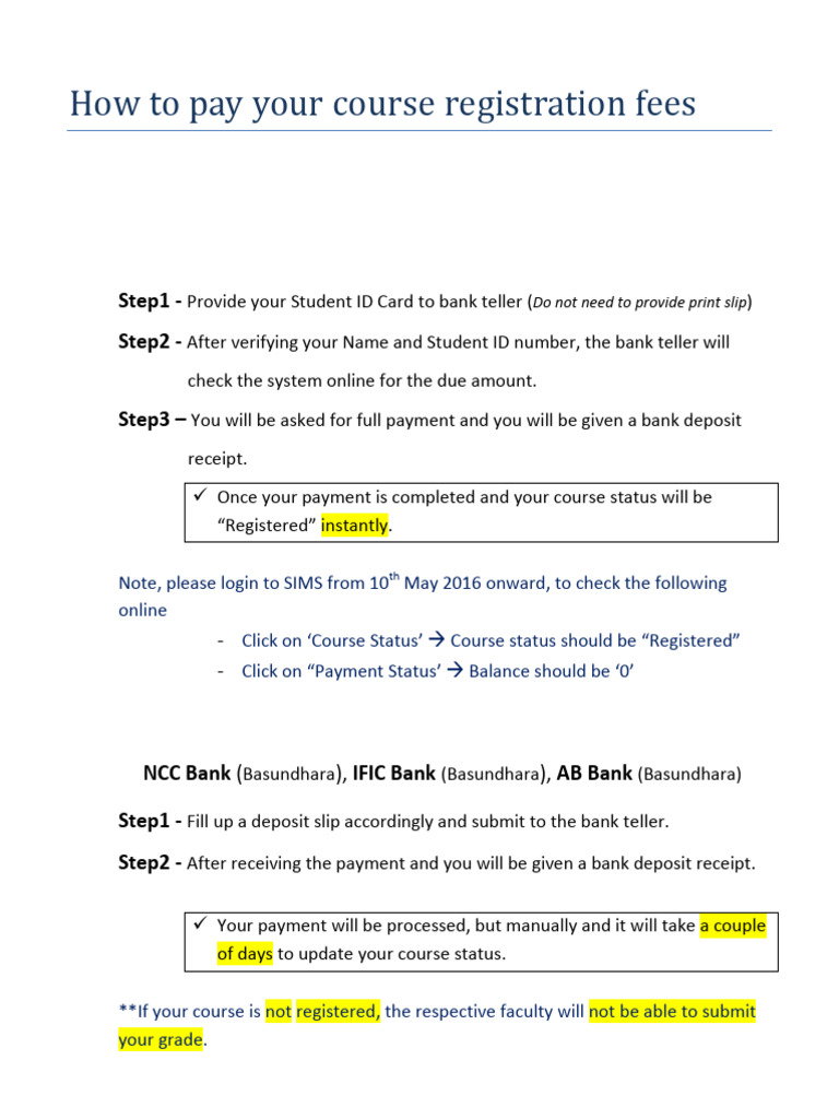 Course Registration Fee Payment Guide | PDF