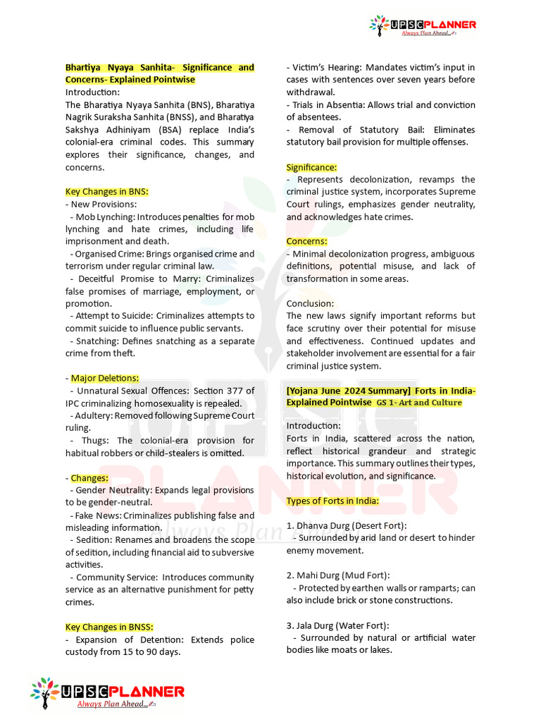 JULY MAINS Current Affairs BY UPSC PLANNER | PDF | Fortification