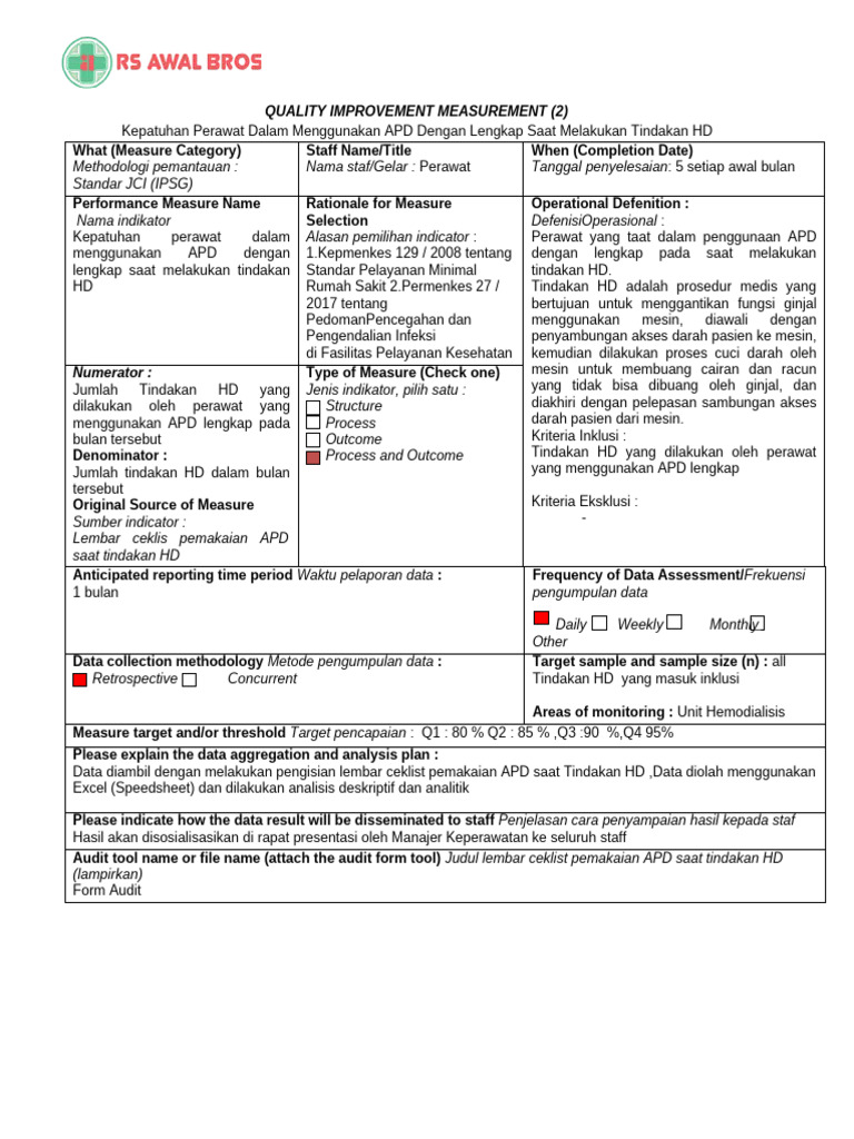 Kepatuhan Perawat Dalam Menggunakan APD Dengan Lengkap Saat Melakukan Tindakan HD (KPI 2024 ...