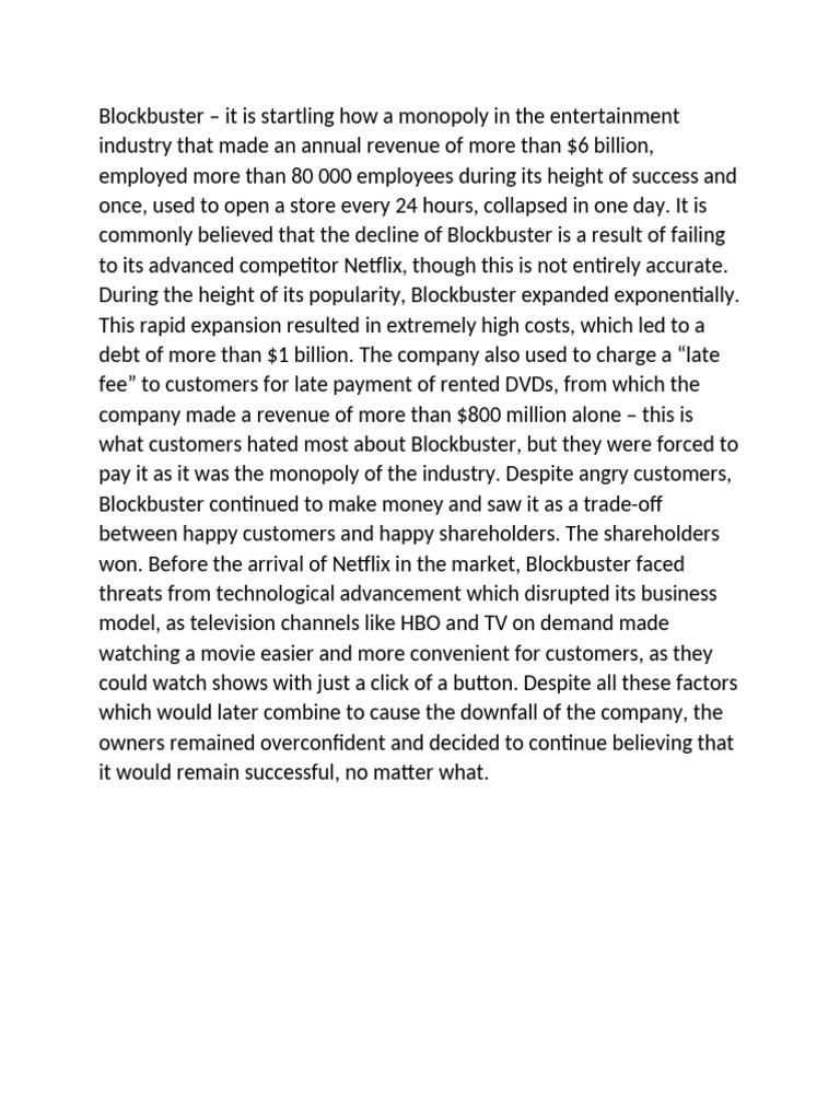Blockbuster's Downfall: Late Fees & Debt | PDF | Netflix | Economies