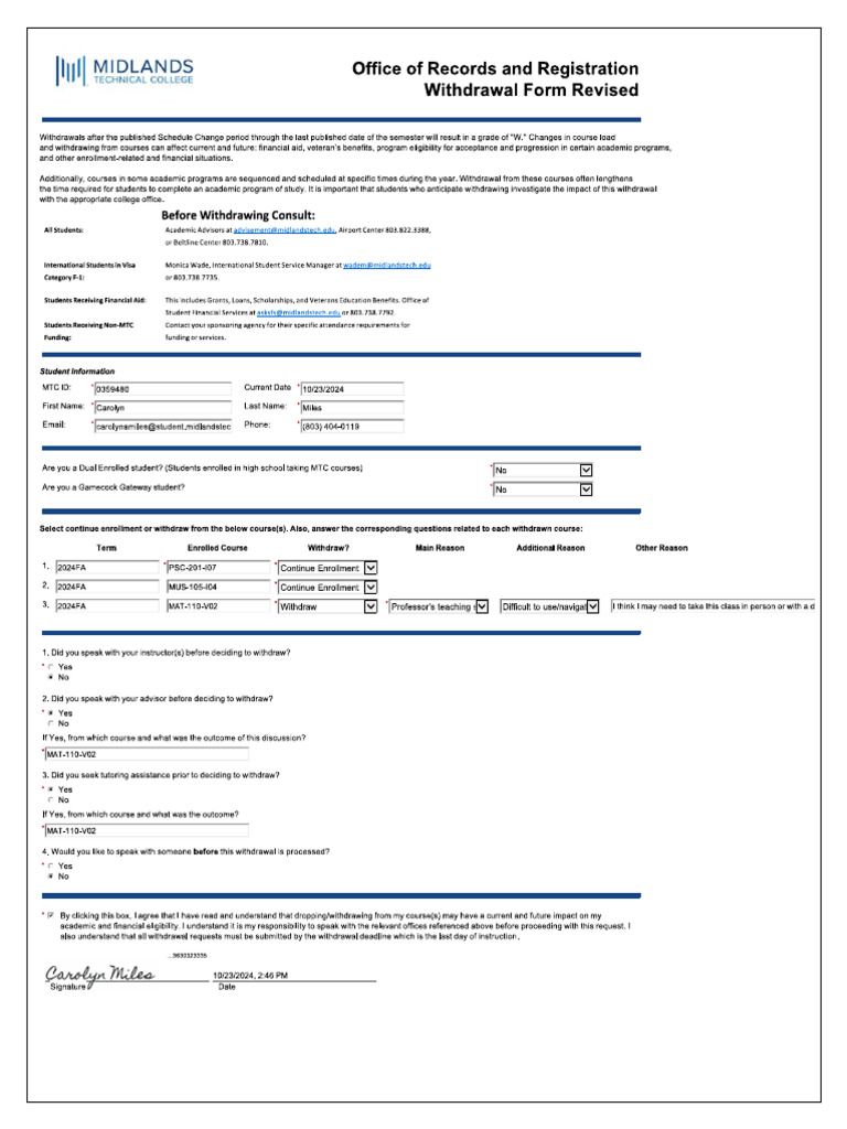 Withdrawl Form MAT-110 | PDF
