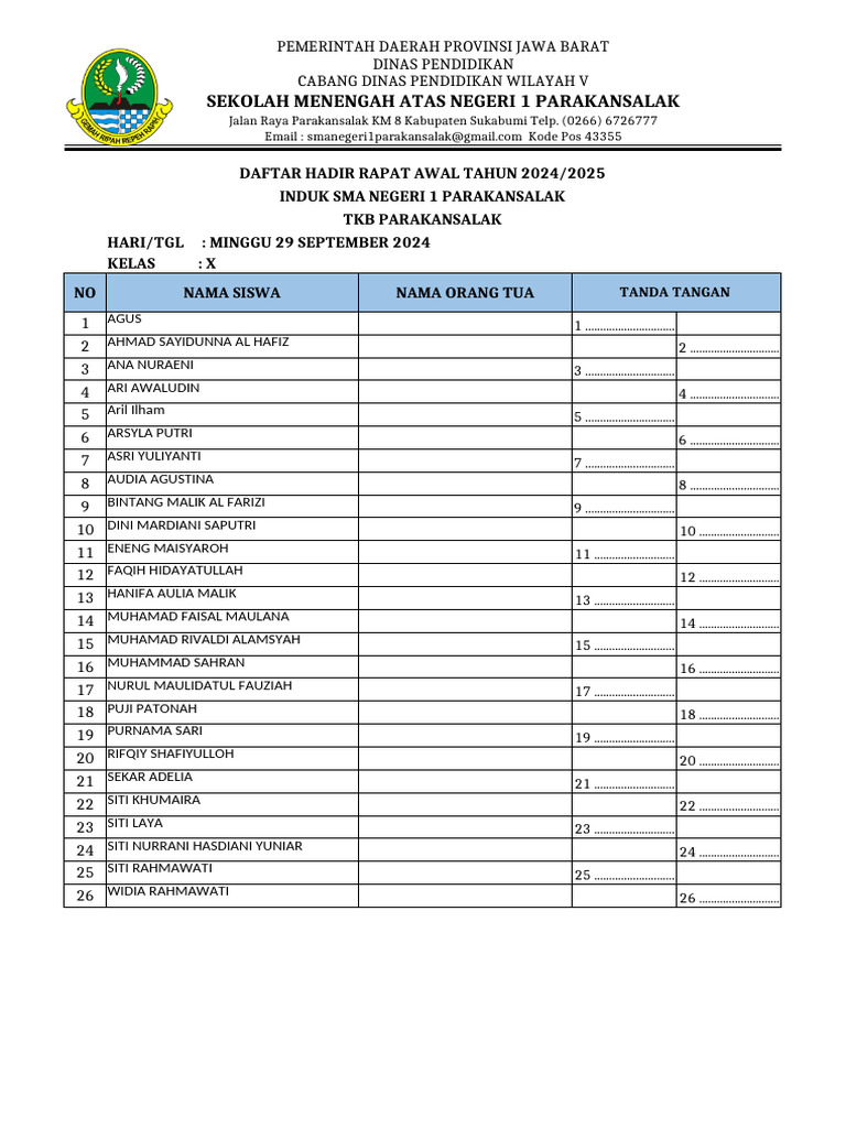 Daftar Hadir Rapat Awal Tahun 2024 | PDF