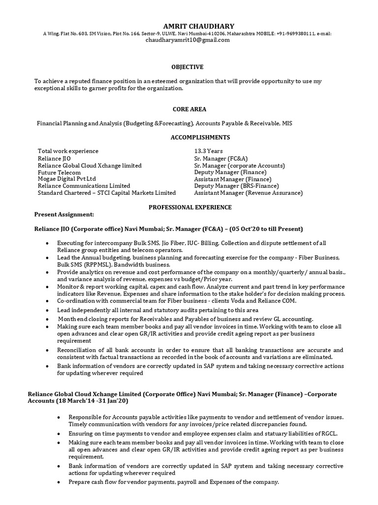 Amrit Resume - 1107f | PDF | Accounts Payable | Business Economics