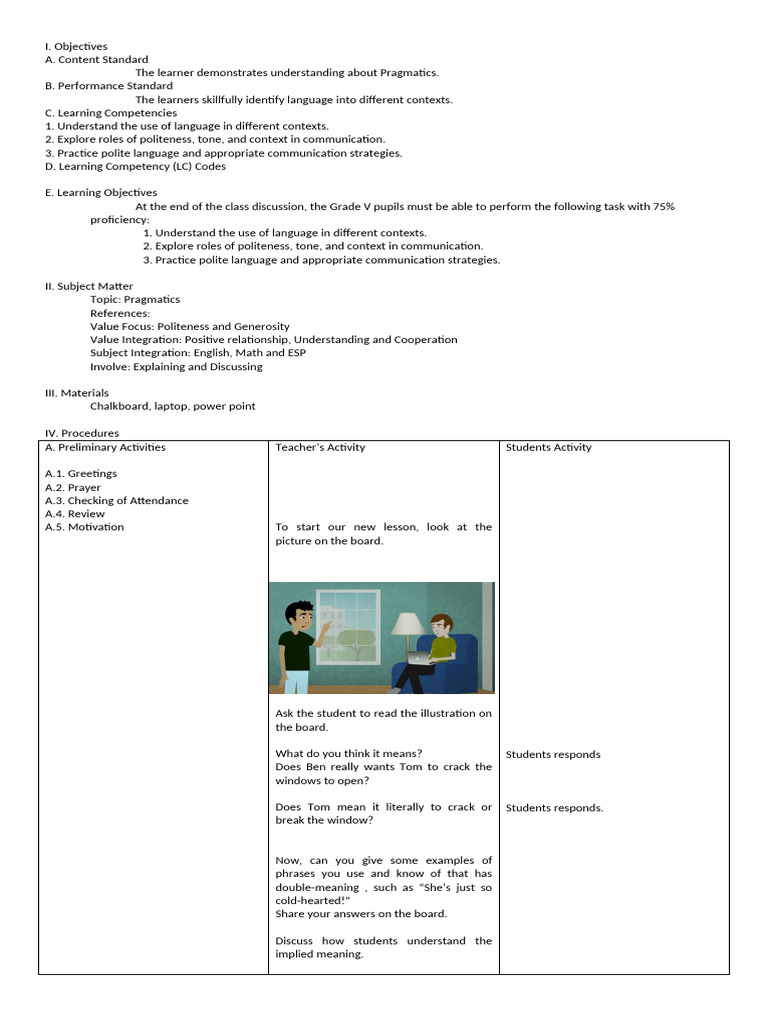 Pragmatics Lesson Plan | PDF | Learning | Communication