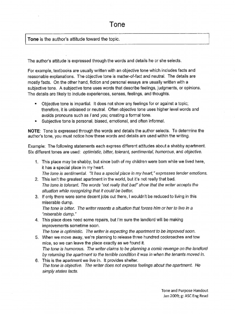 Tone and Authors Purpose Handout | PDF
