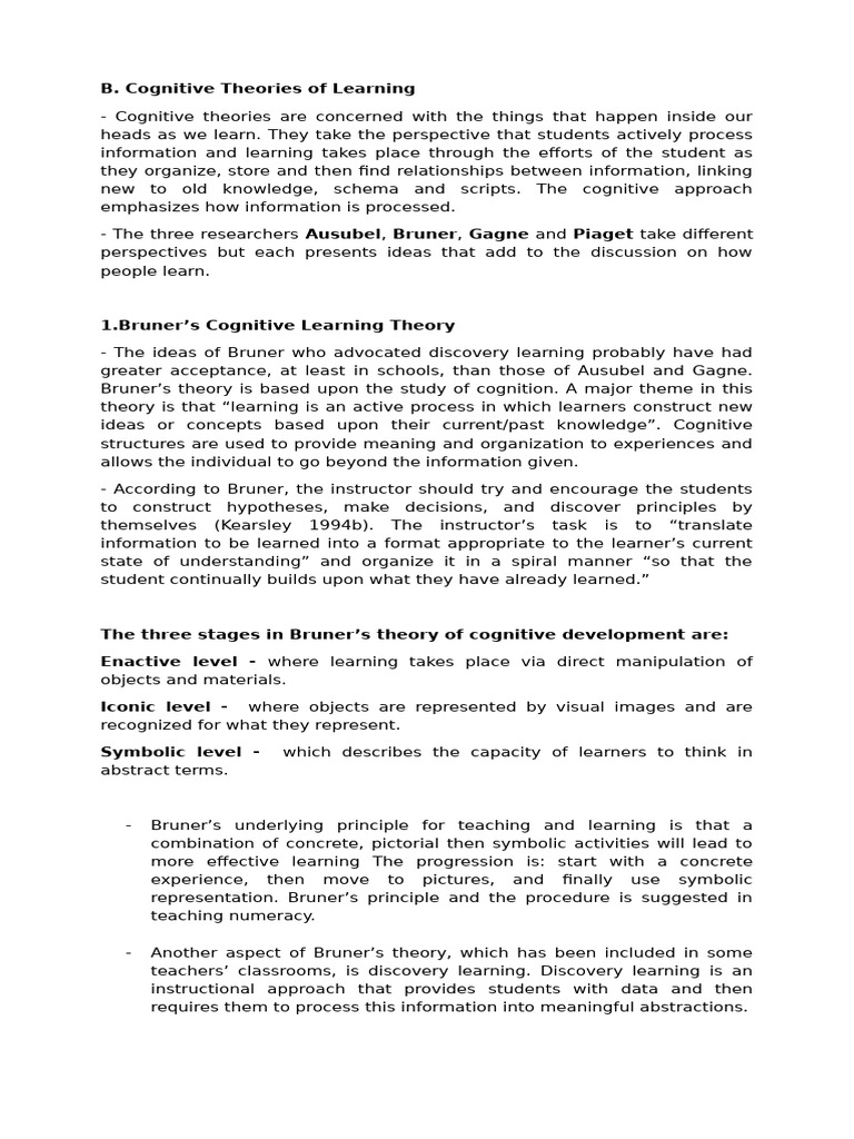 B. Cognitive Theories of Learning | PDF | Learning | Schema (Psychology)