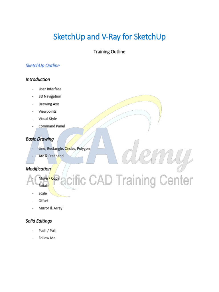 Sketchup and V Ray For Sketchup Syllabus | PDF