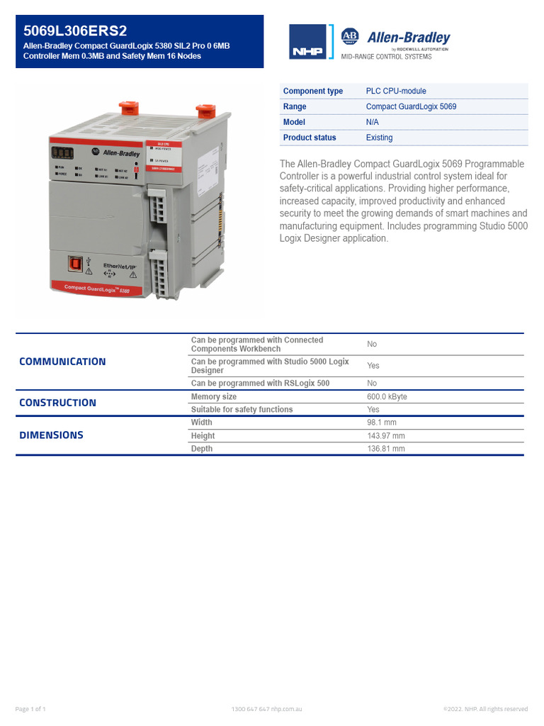 5069L306ERS2 NZ Compact GuardLogix 5380 Datasheet | PDF